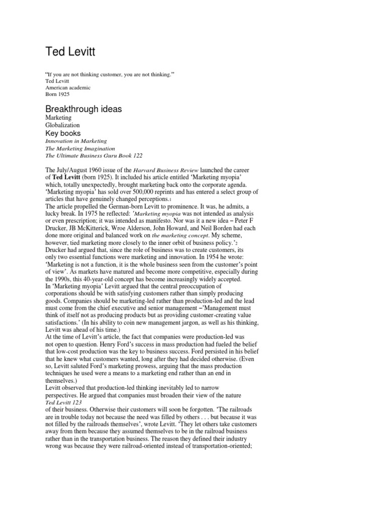 Ted Levitt | PDF | Marketing | Business (General)