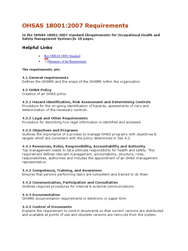 Ohsas 18001 | PDF | Occupational Safety And Health | Portable Document ...