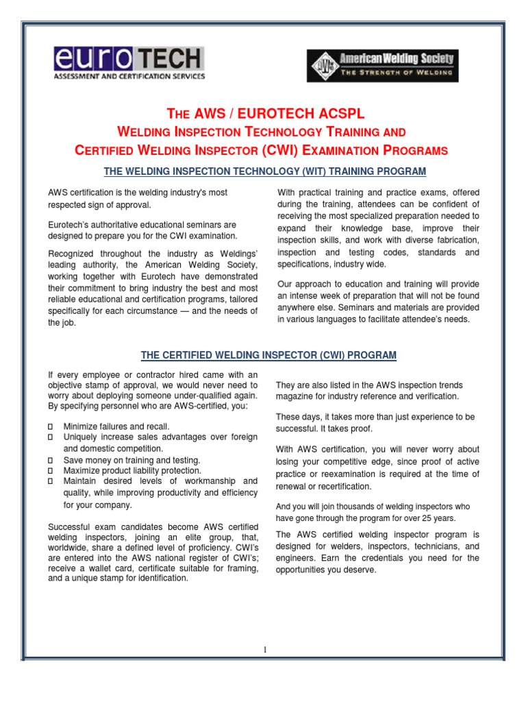 AWS CWI Training Program Brochure | Test (Assessment) | Welding