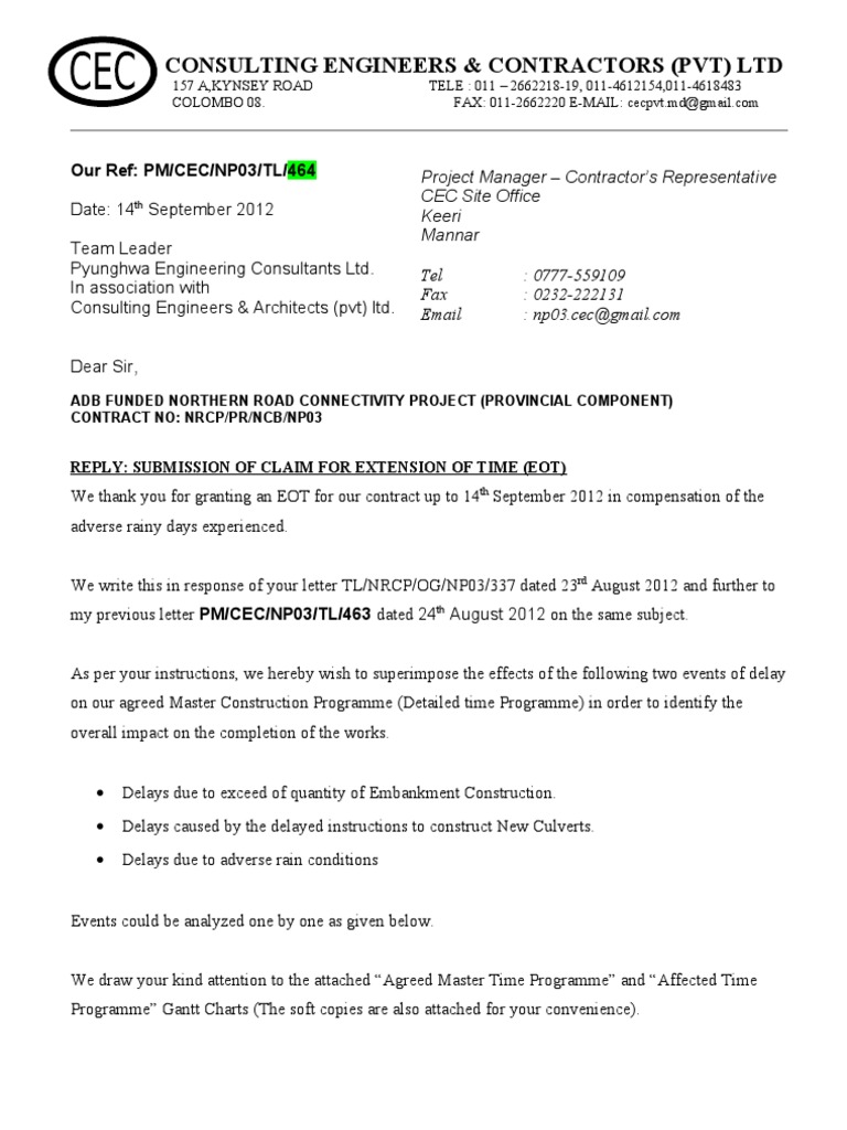 EOT Claim Submission for NRCP Project | PDF | Justice | Crime & Violence