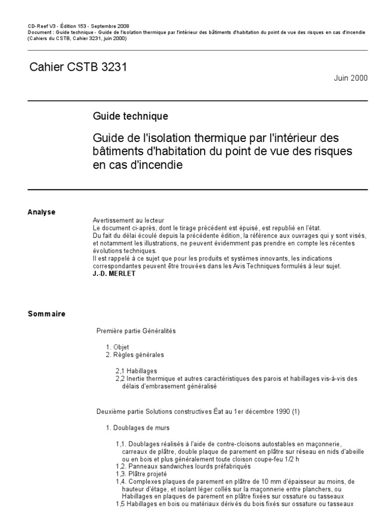 Cahier CSTB 3231 | PDF | La combustion | Plâtre