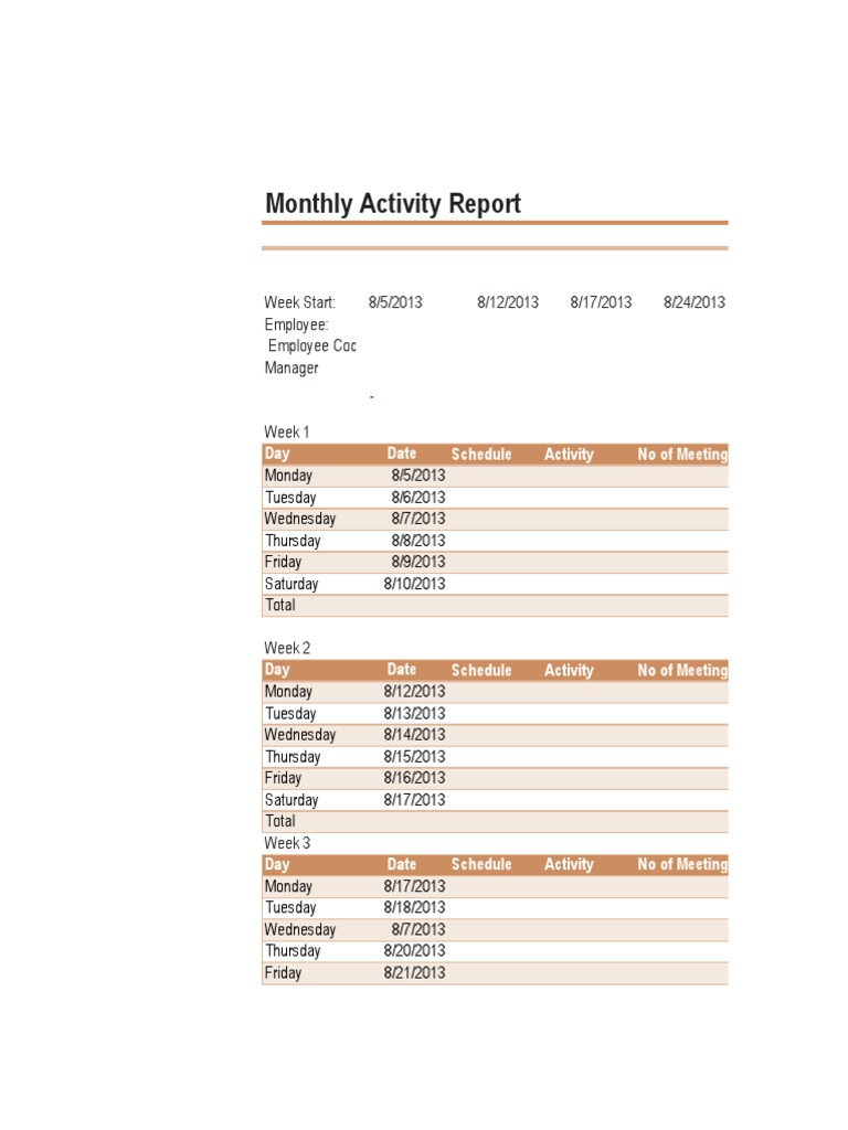 Weekly Employee Activity Schedule | PDF | Career & Growth | Finance ...