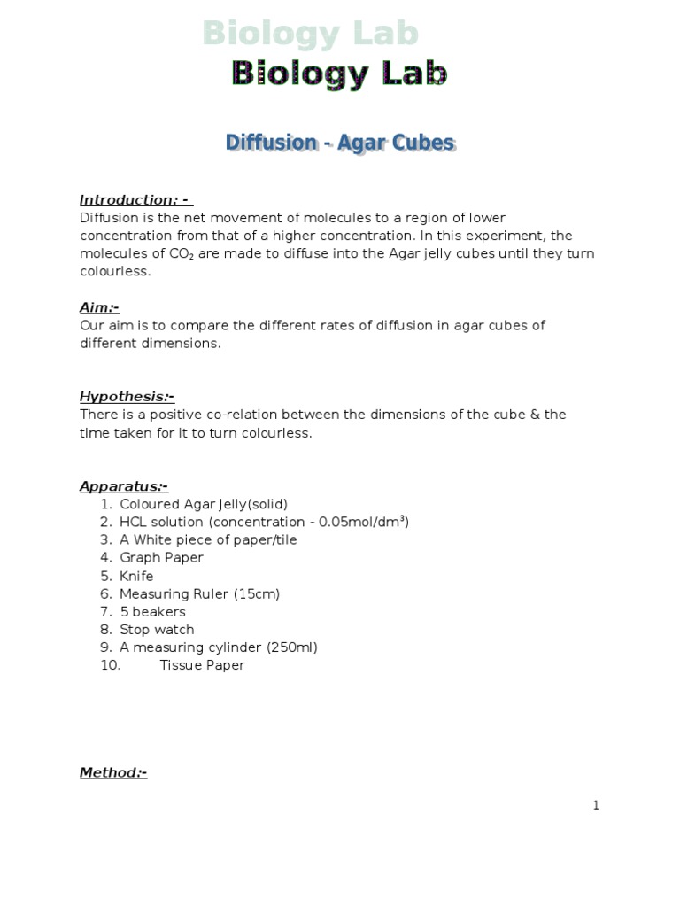 Agar Cubes (Diffusion) | PDF | Surface Area | Volume