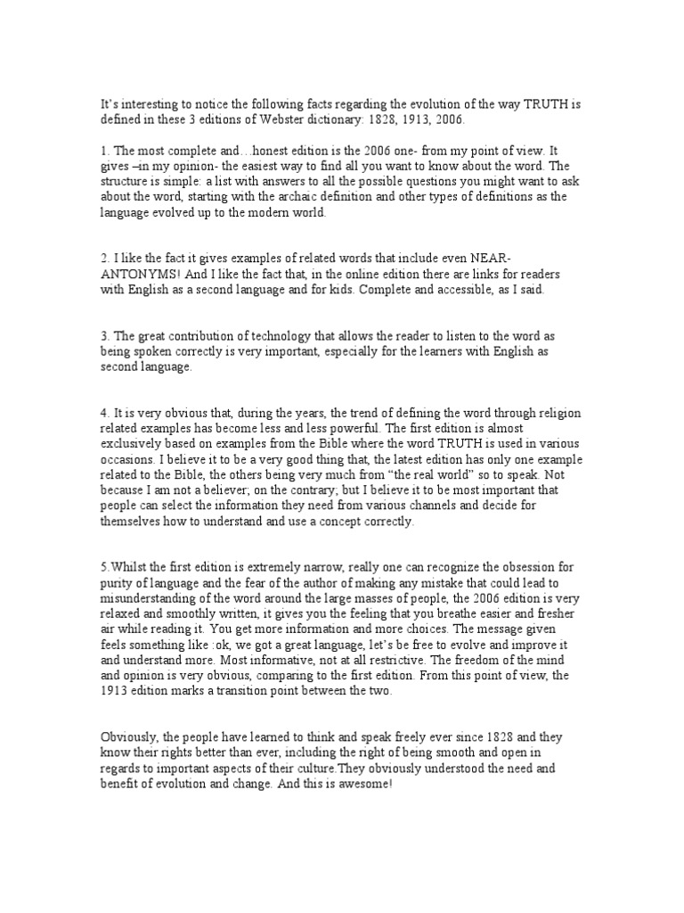TRUTH Definition Comparison in 3 Webster Editions | PDF | Reasoning | Truth
