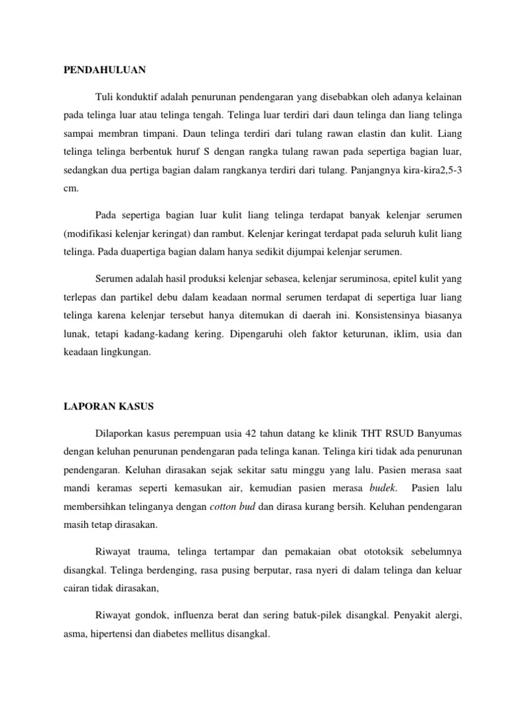 Tinjauan Kasus Tuli Konduktif Akibat Serumen | PDF