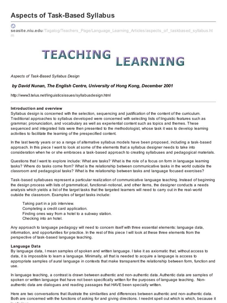 Seasite - niu.Edu-Aspects of TaskBased Syllabus | PDF | Language Education | Language Acquisition