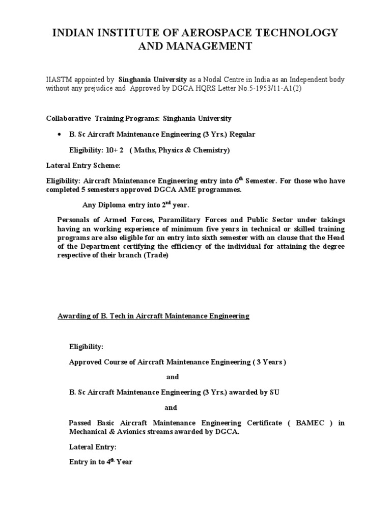 BSC Aircraft Engineers | PDF | Bachelor Of Science | Engineering