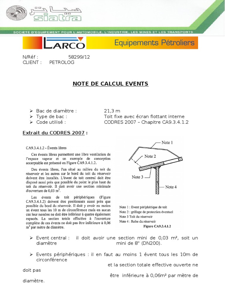 Note de Calcul Évents CODRES 2007 | PDF