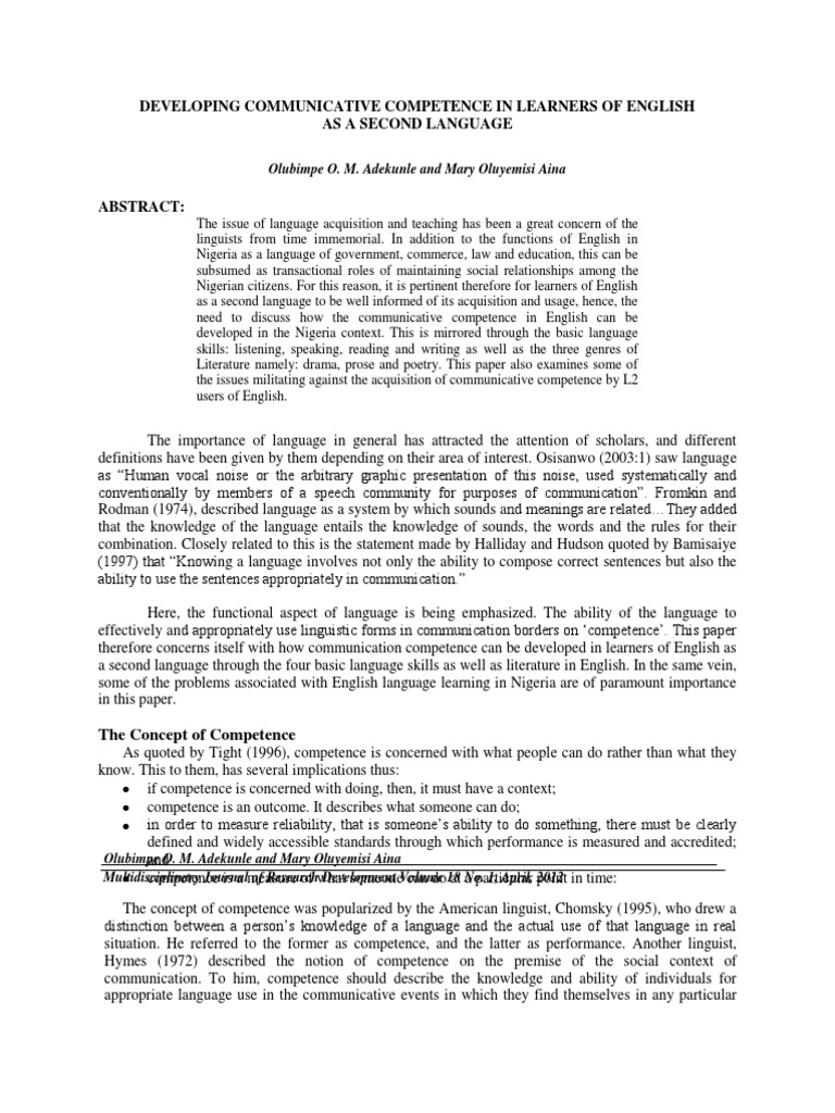 Developing Communicative Competence in Learners of English | Download Free PDF | Second Language ...
