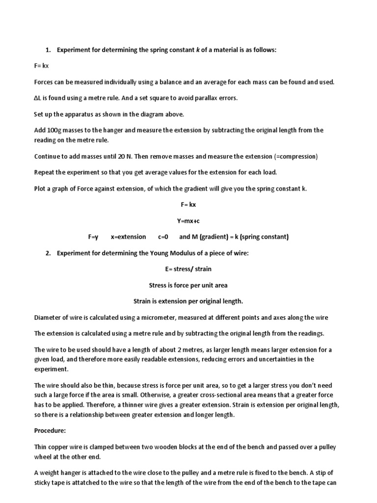 Spring Constant Determination Experiment | PDF | Wire | Young's Modulus