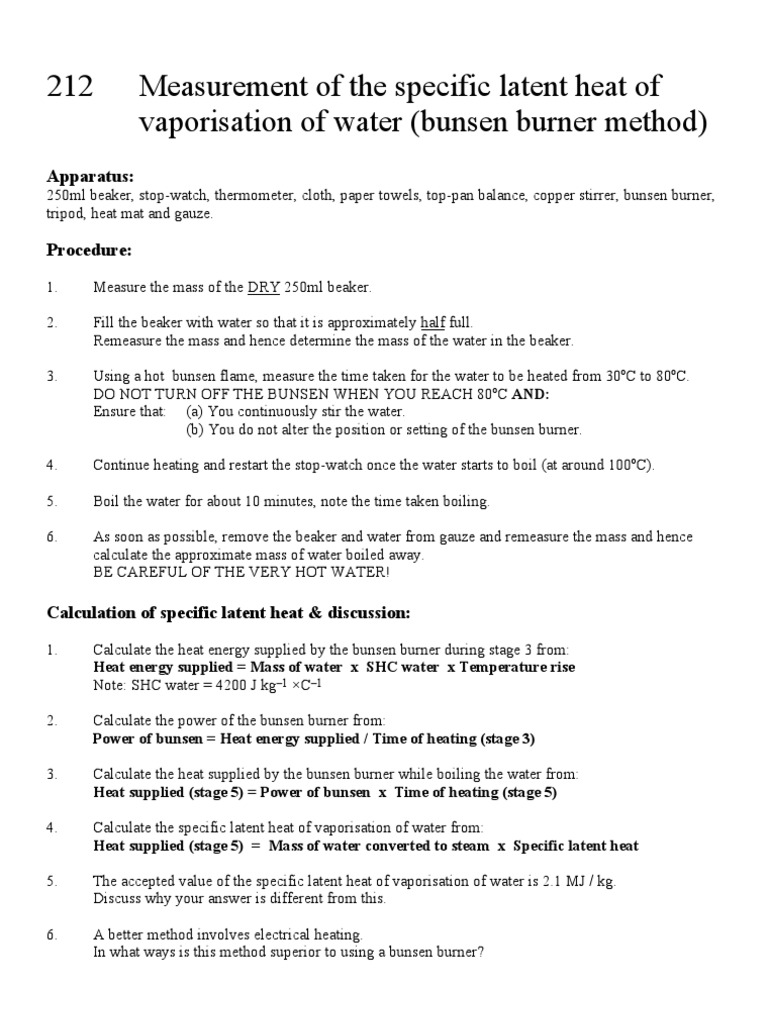 Specific Latent Heat of Water Experiment | PDF | Science & Mathematics
