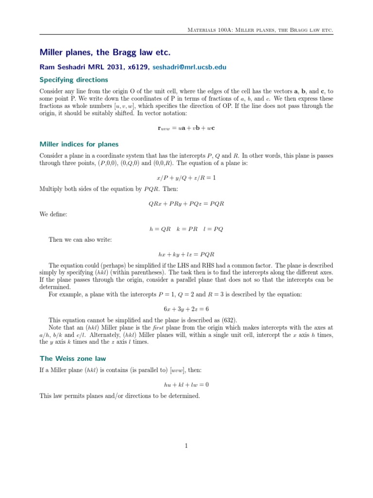 Miller Indices & Bragg Law | PDF | Radiation | X Ray