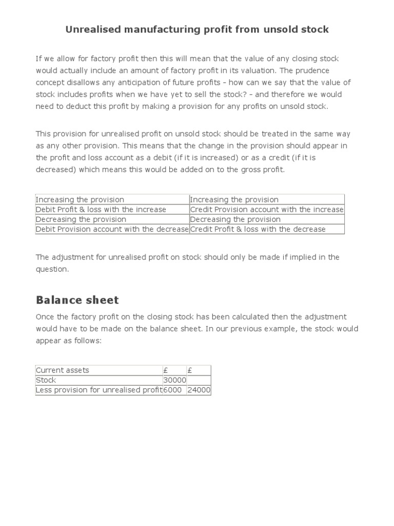 Provision for Unrealised Profit in Stock | PDF