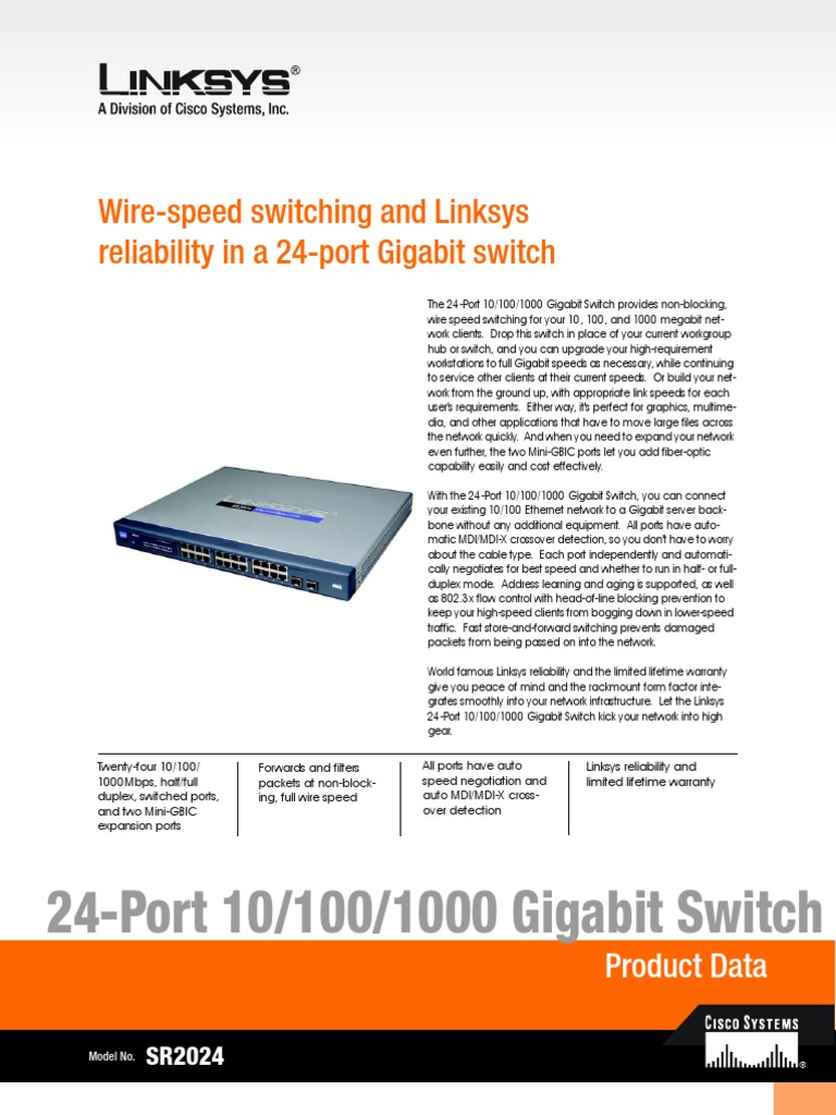 Cisco Linksys Satellite Sr2024 | PDF | Networking Standards | Computer ...