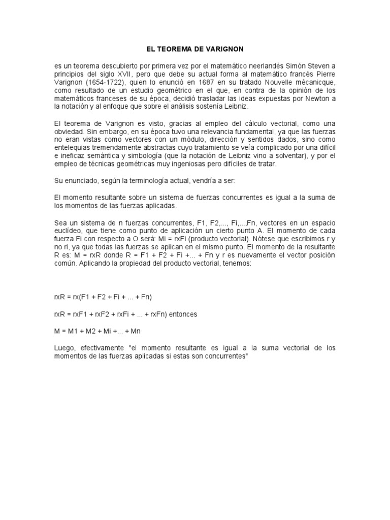 Teorema de Varignón | PDF | Enseñanza de matemática | Física