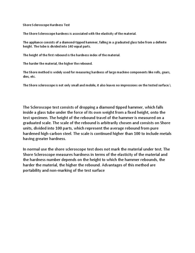Shore Scleroscope Hardness Test | PDF | Hardness | Physical Sciences