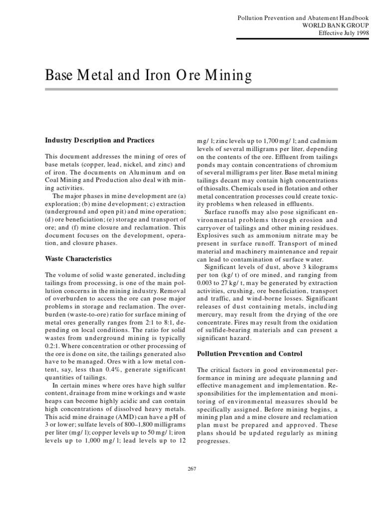 Base Metal and Iron Ore Mining: Industry Description and Practices ...