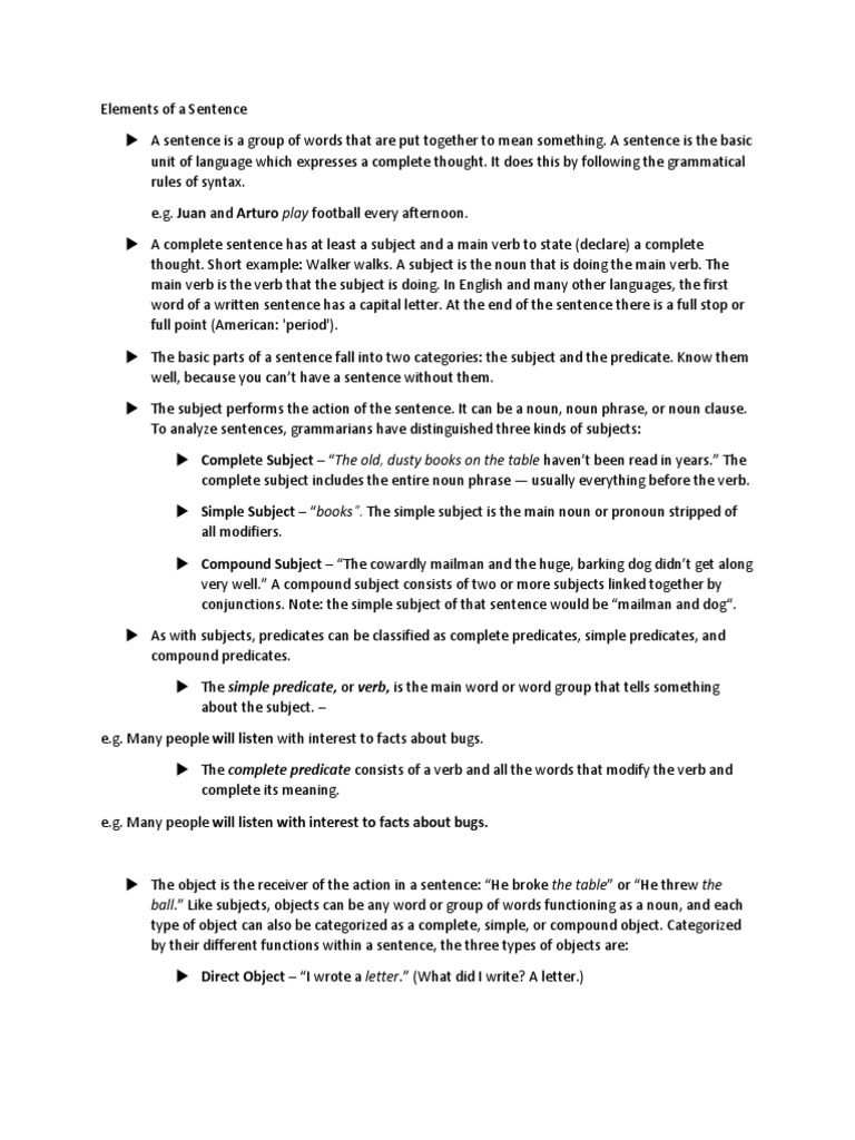 Elements of a Sentence | Verb | Subject (Grammar)