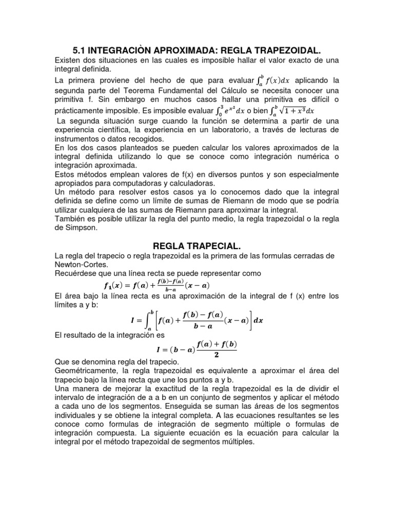 Regla Trapezoidal | PDF | Integral | Análisis matemático