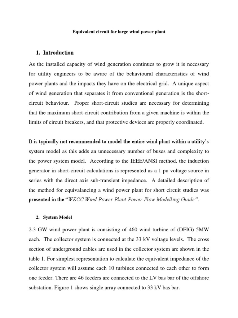 Equivalent Circuit For Large Wind Power Plant | PDF | Wind Power ...