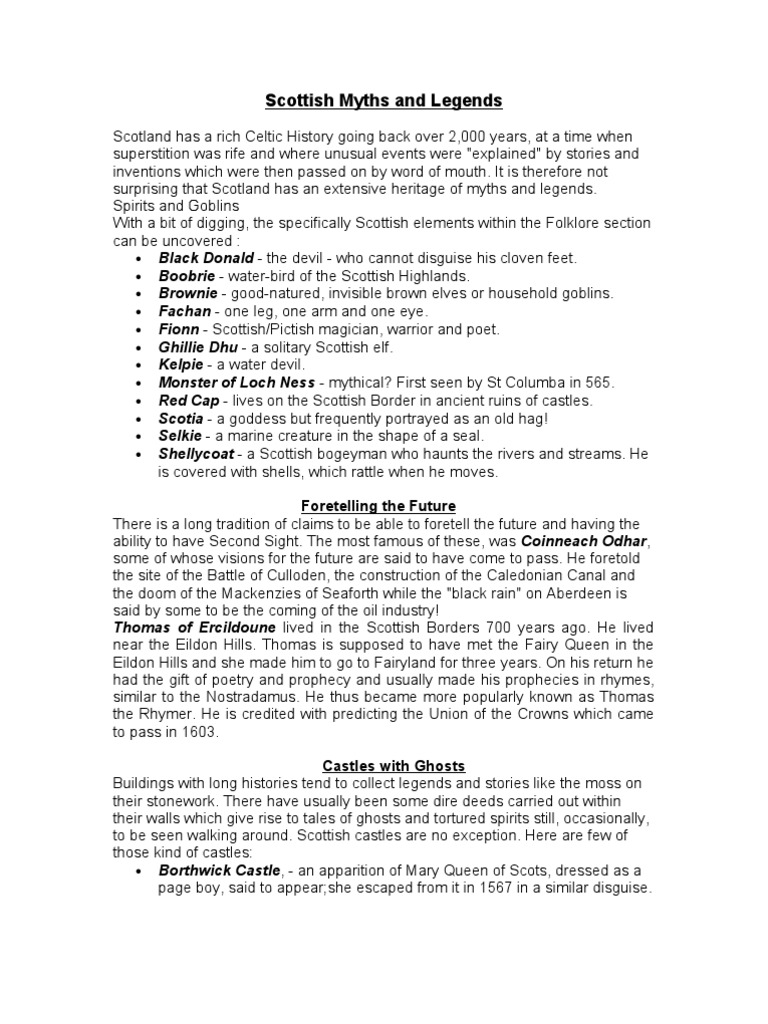 Scottish Myths and Legends | PDF | Scotland | Ghosts