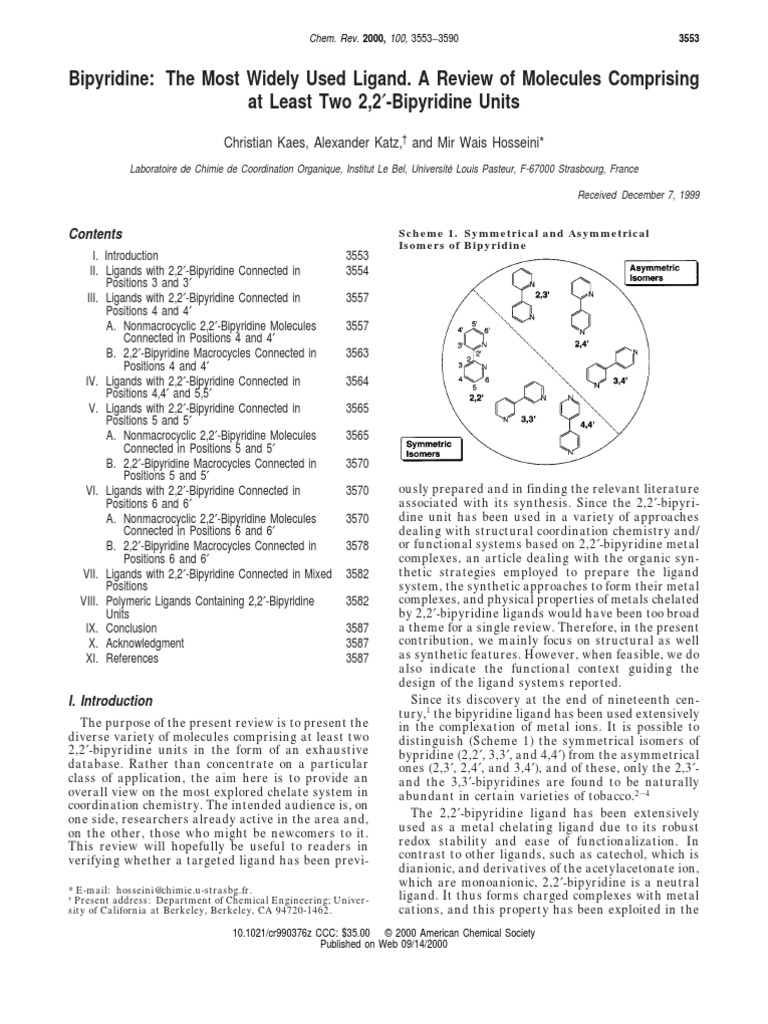 Bipyridine - The Most Widely Used Ligand. A Review of Molecules ...
