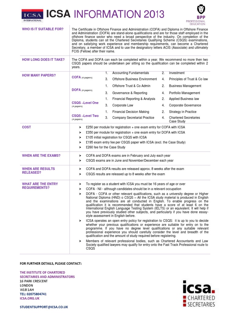 ICSA Information 2013 | PDF | Academic Degree | Test (Assessment)