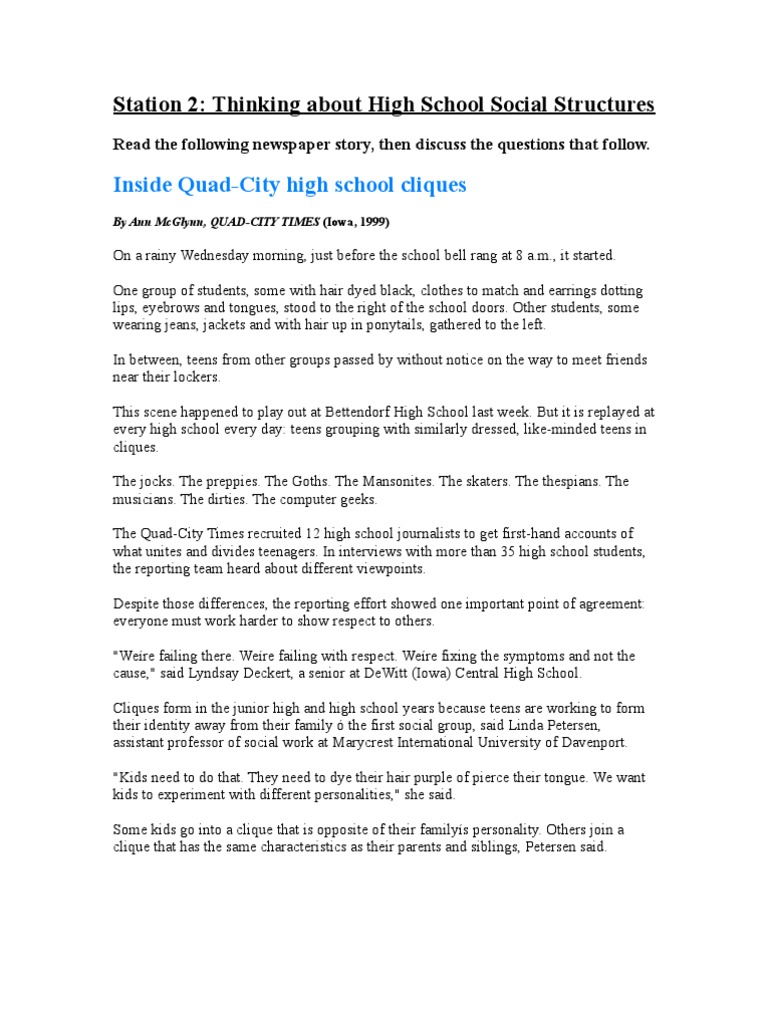 High School Cliques List