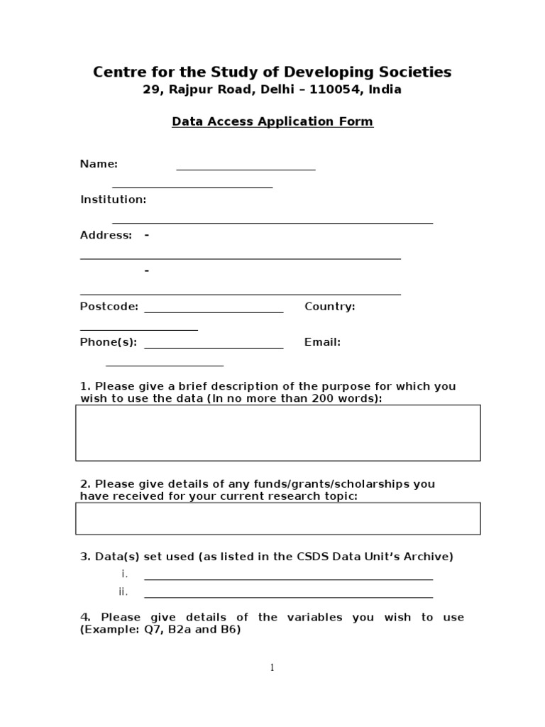 CSDS Data Access Application Form | Download Free PDF | South Asia | Asia