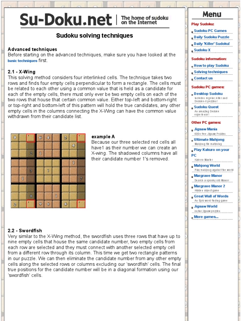 Sudoku Solving Techniques Learn How To Do Sudoku2 Single Player Games Games Of Mental Skill