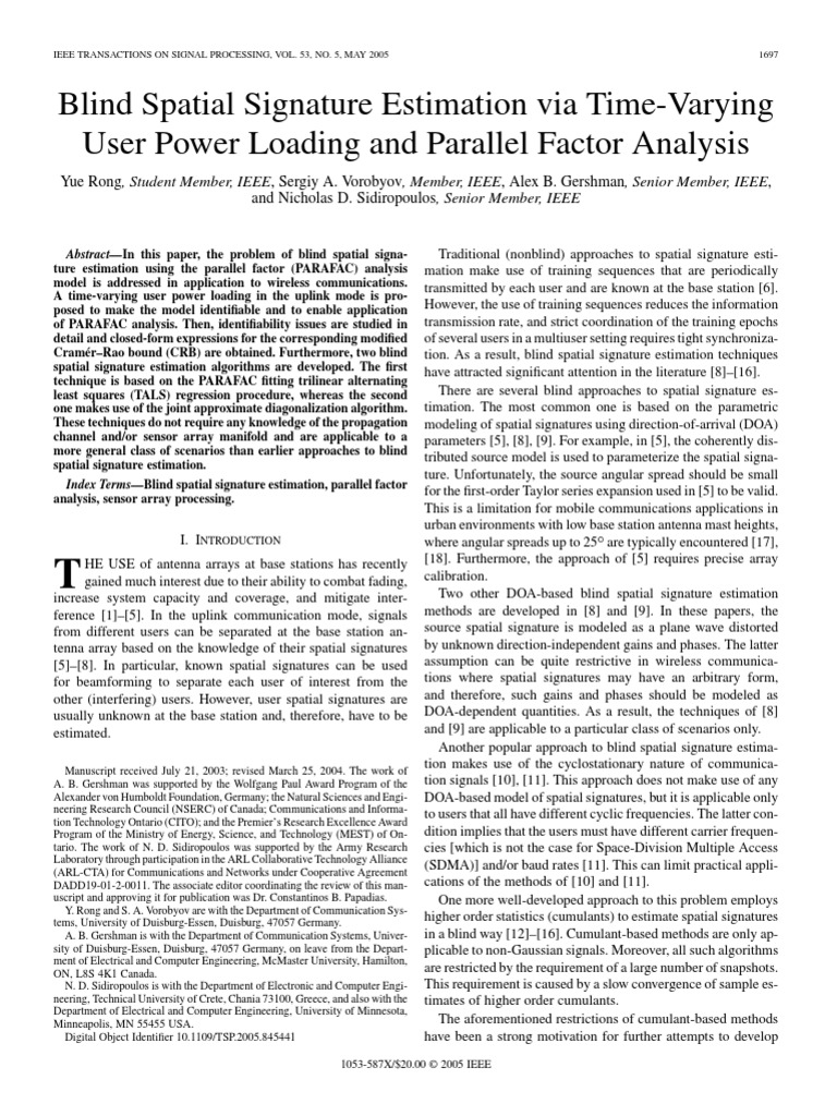 Blind Spatial Signature Estimation RonVorSidGerSSE | PDF | Matrix (Mathematics ...