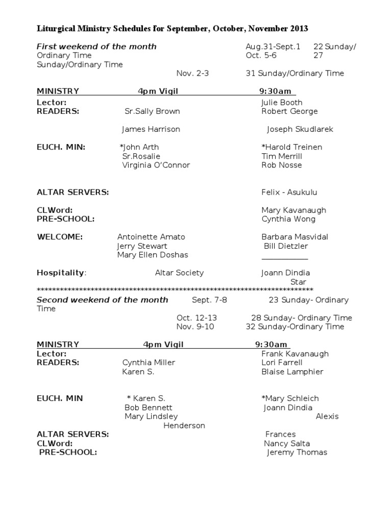 Ministry Schedule Current | PDF