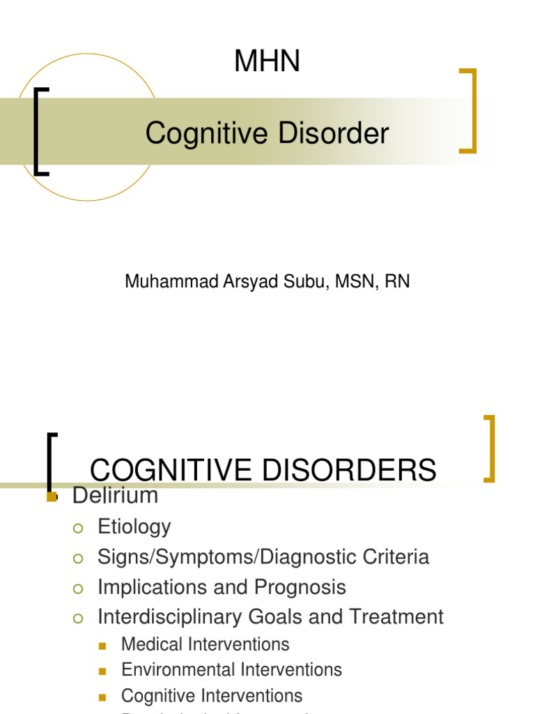 Cognitive Disorders: Delirium & Dementia Guide | PDF