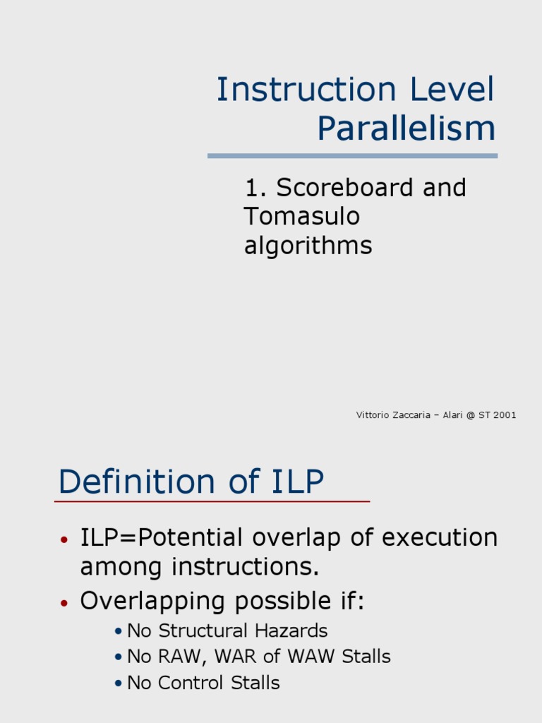 Instruction Level Parallelism 1 Scoreboard And Tomasulo Algorithms