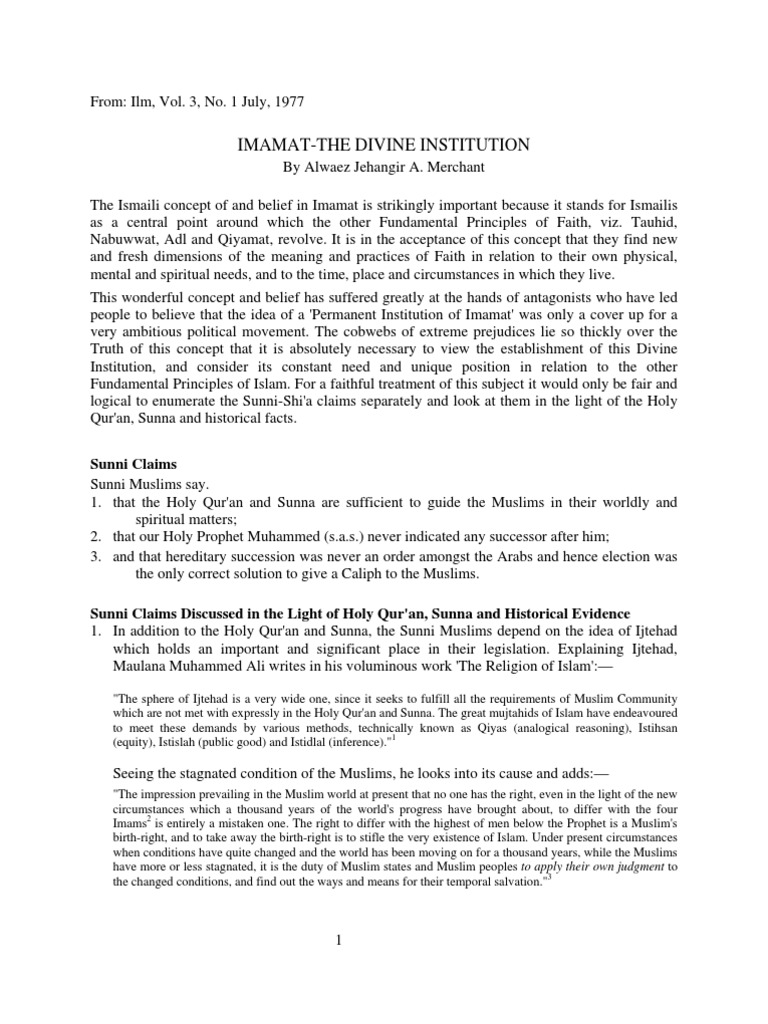 Imamat - A Divine Institution | PDF | Ali | Muhammad