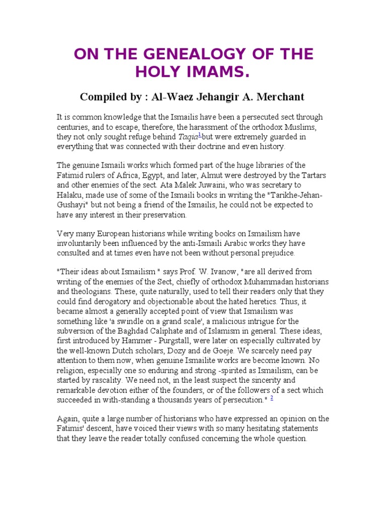 Genealogy of Imams Explanation - Al-Waez Merchant | PDF | Isma'ilism ...