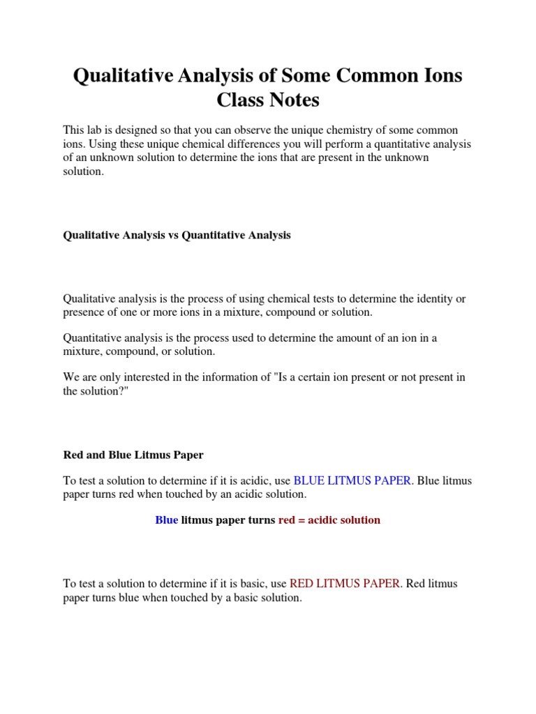 Qualitative Ion Analysis Techniques | PDF | Aluminium | Chloride