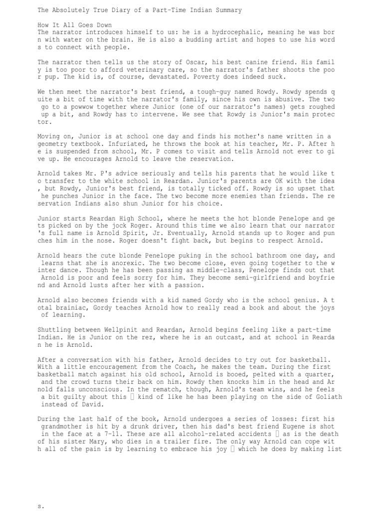 The Absolutely True Diary of A Part-Time Indian Summary | PDF