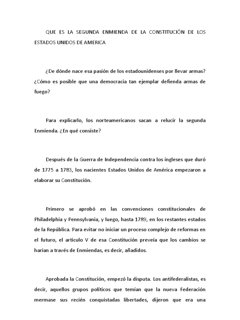 Que Es La Segunda Enmienda de La Constitución | PDF | Segunda Enmienda ...
