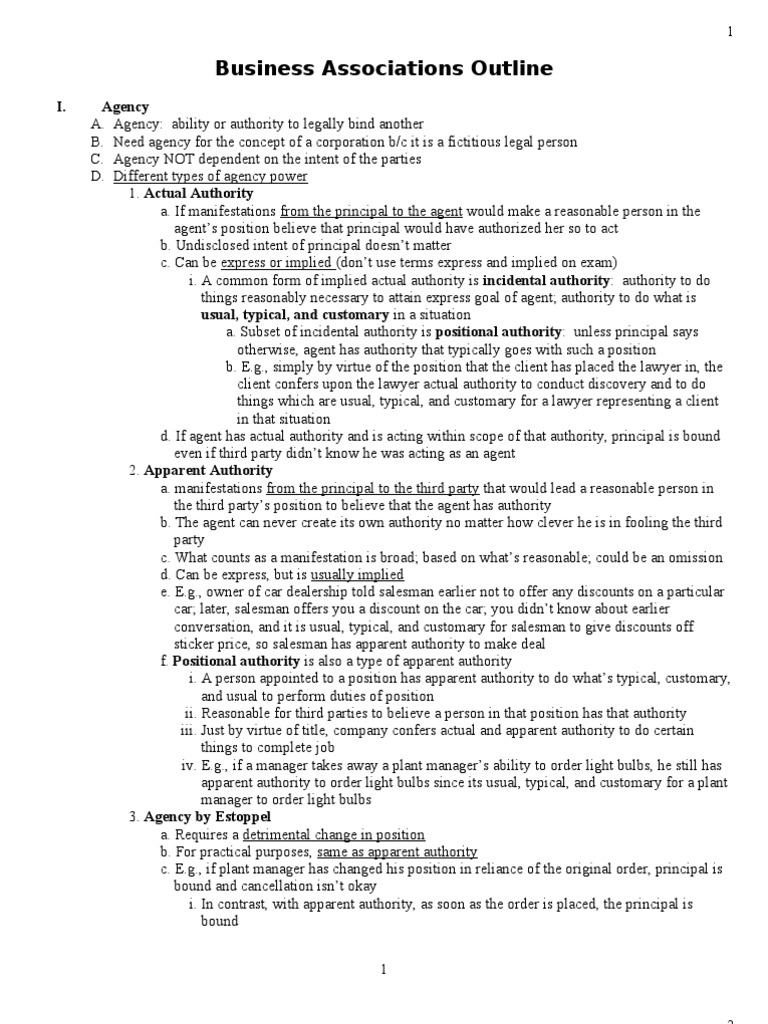 Business Associations Uber Outline | PDF | Law Of Agency | Limited ...
