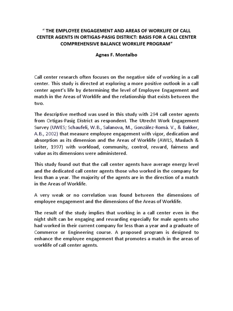 Call Center Agent Engagement in Ortigas | PDF | Occupational Burnout ...