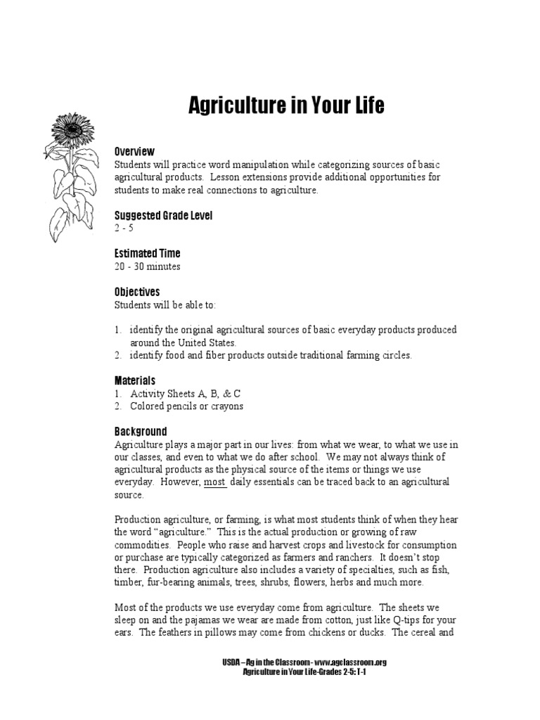 Lesson Plan 1 - Agriculture in Your Life | PDF | Farms | Agriculture