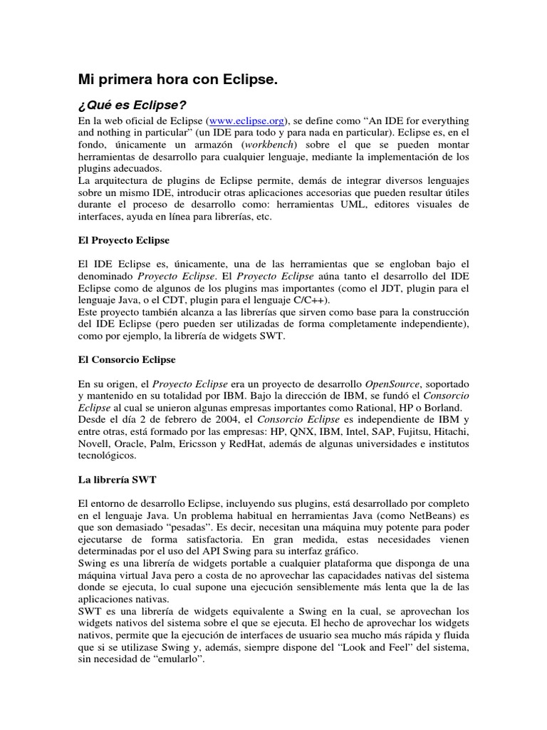 Intro Eclipse Espanol PDF | PDF | Eclipse (software) | Entorno de ...