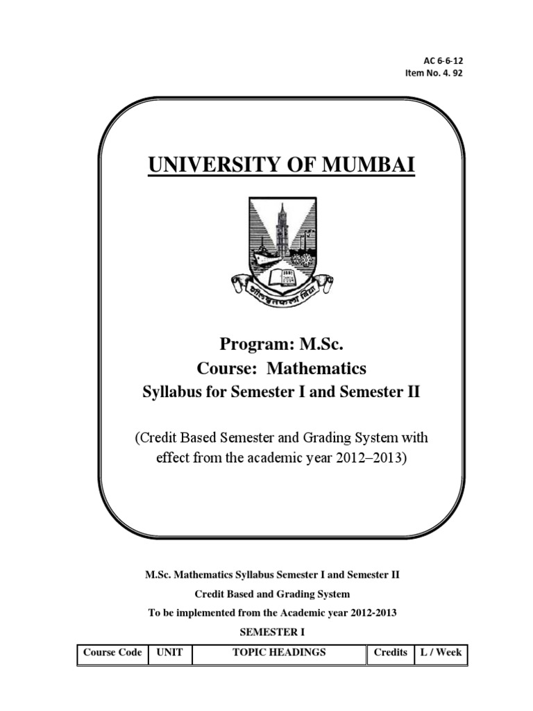 MSC Syllabus of Mumbai University | PDF | Group (Mathematics) | Partial ...