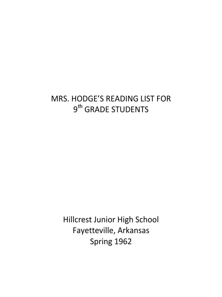 9th Grade Reading List 1962 | PDF
