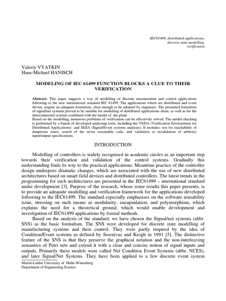 Modeling Of Iec 61499 Function Blocks A Clue To Their Verification Pdf Scheduling Computing