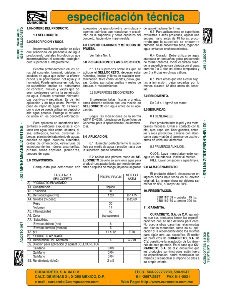 Curacreto | PDF | Líquidos | Agua