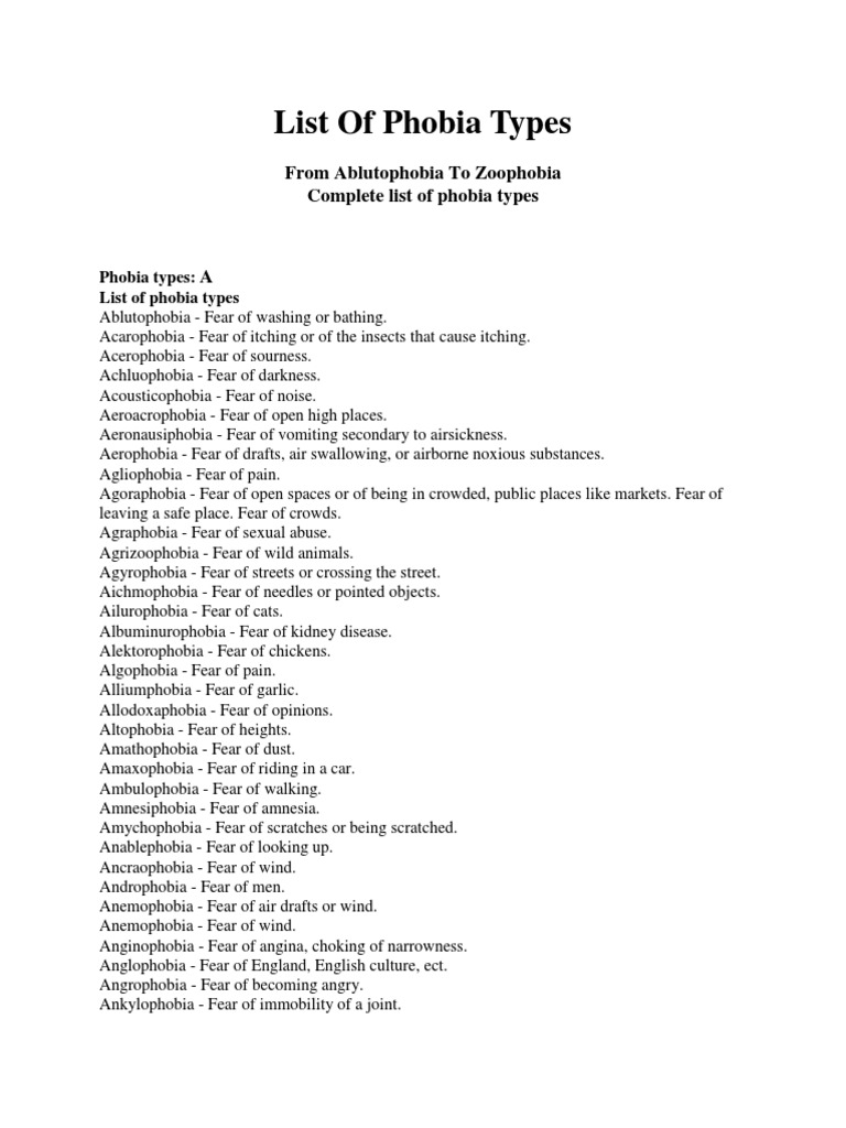Phobia Types | PDF | Fear | Phobia