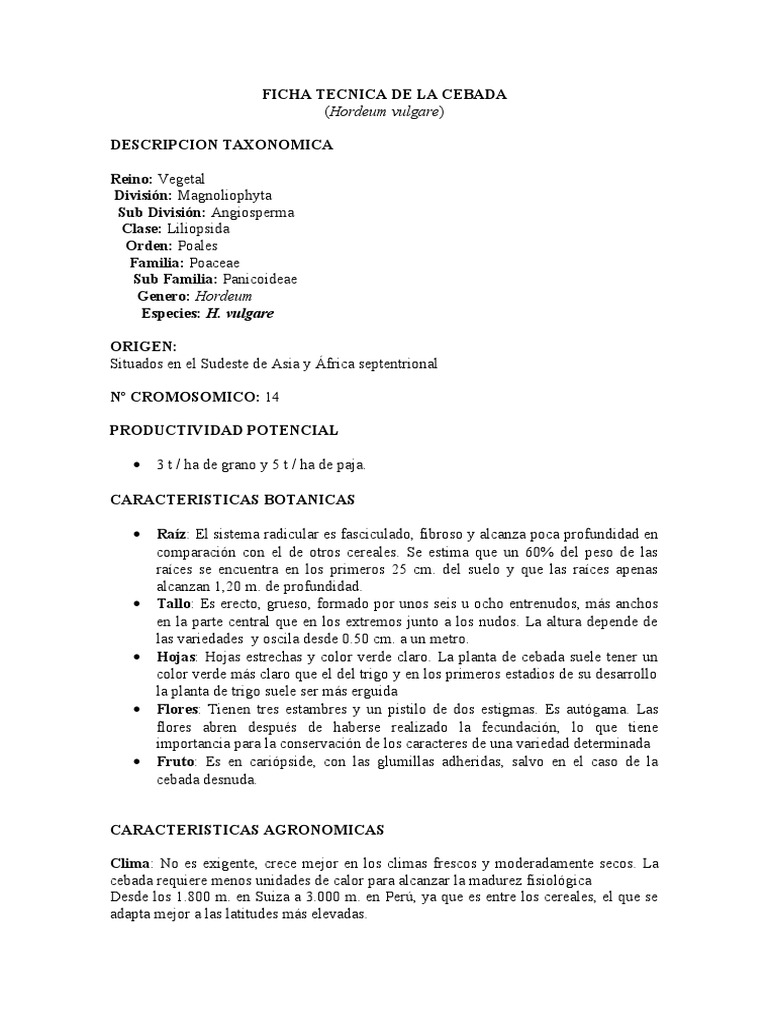 Cebada | Descargar gratis PDF | Cebada | Siembra