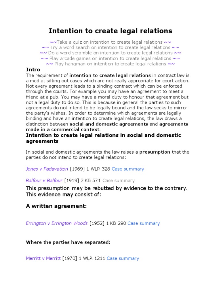 Intention to Create Legal Relations | Legal Concepts | Civil Law (Legal ...